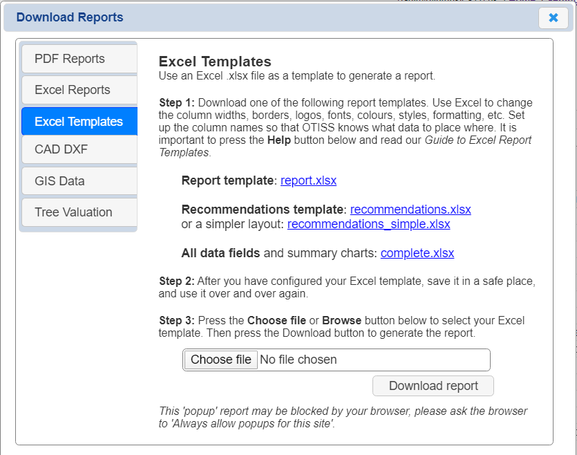 Excel Reports Template – OTISS – Support